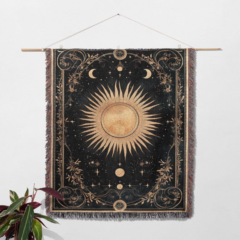 100% Cotton Celestial Sun and Moon Woven Blanket, Mystical Astrology ...