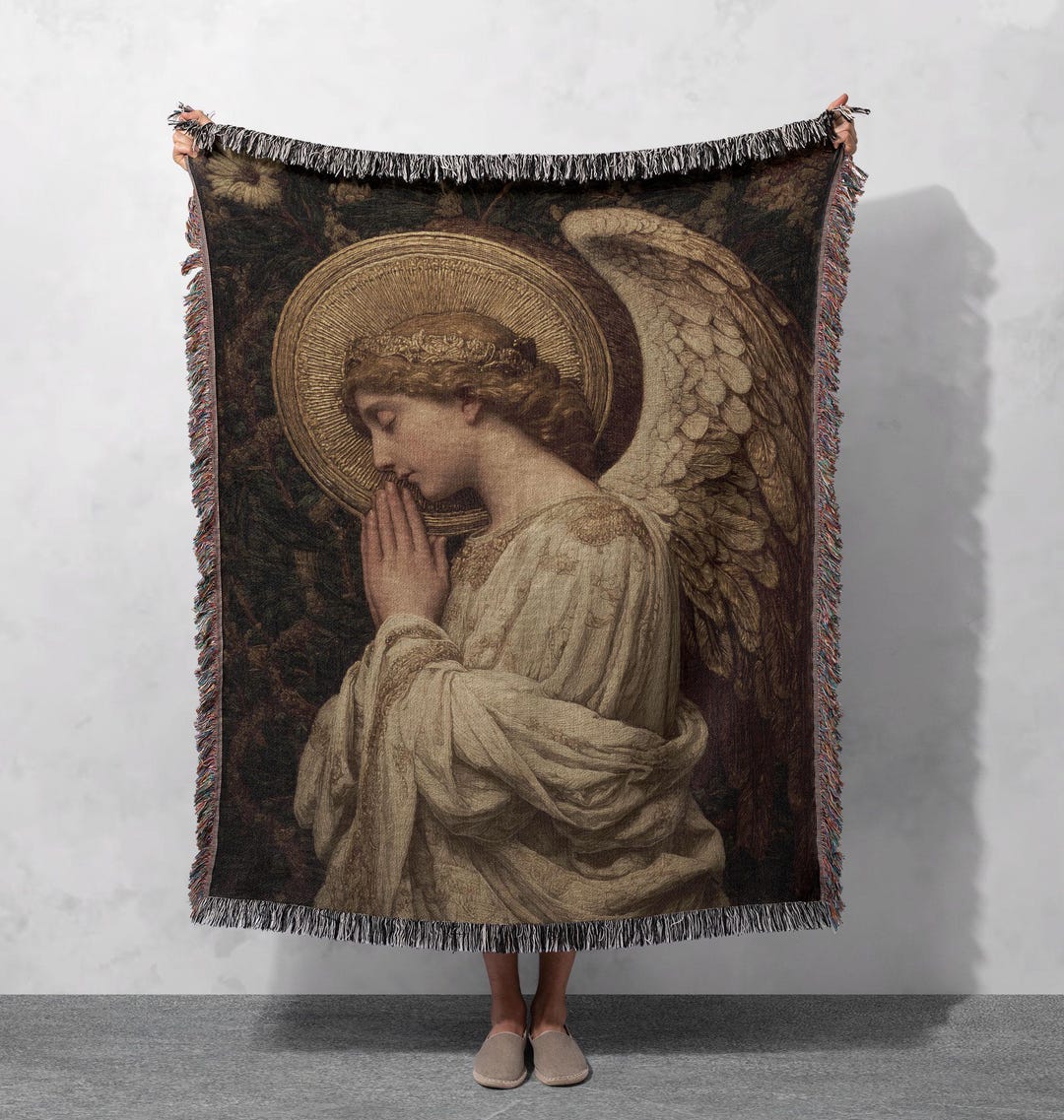 Praying Angel 100% Cotton Woven Blanket, Guardian Angel Tapestry Throw ...