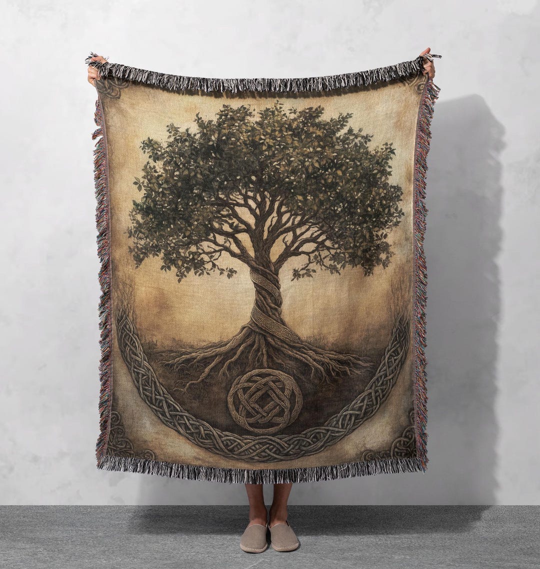 100% Cotton Celtic Tree of Life Woven Blanket, Mystic Cottagecore ...