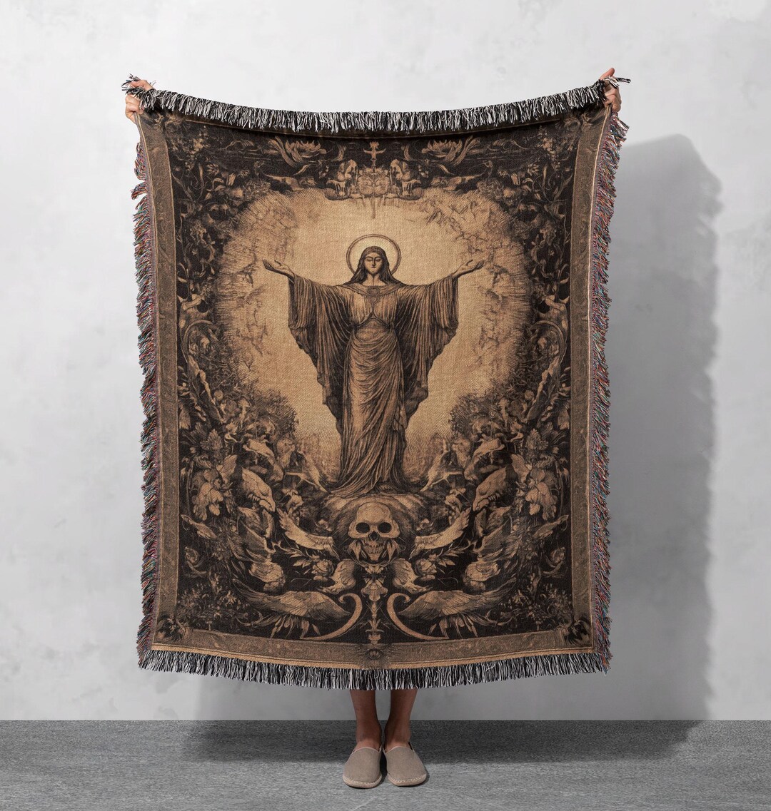 Divine Gothic 100% Cotton Woven Blanket, Dark Angel Tapestry Throw ...