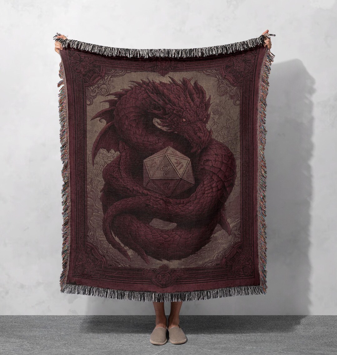 Dragon D20 Woven Blanket 100% Cotton for Tabletop RPG Gamers, D&D Dice ...