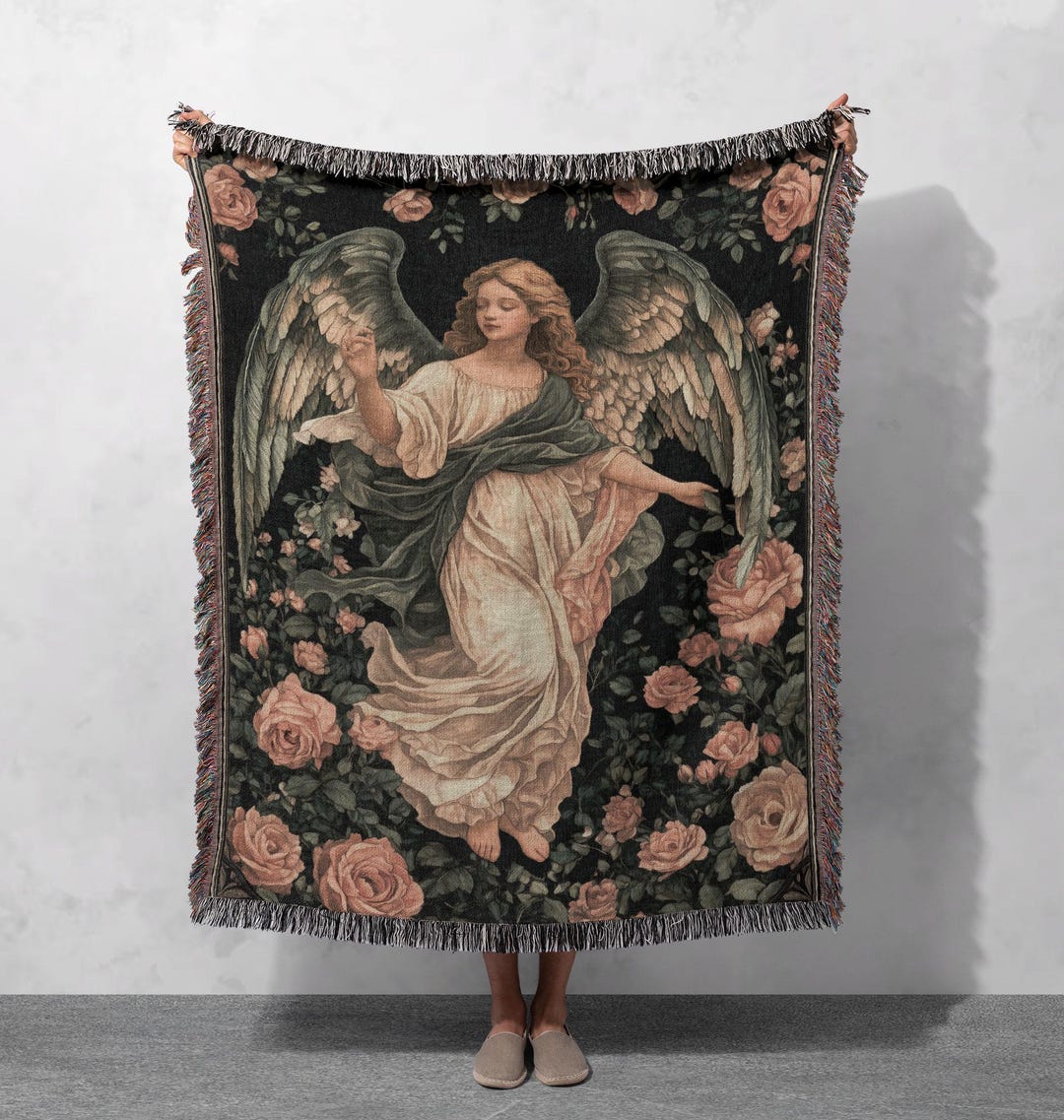 100% Cotton Angel Woven Blanket – Heavenly Guardian Tapestry, Ethereal ...