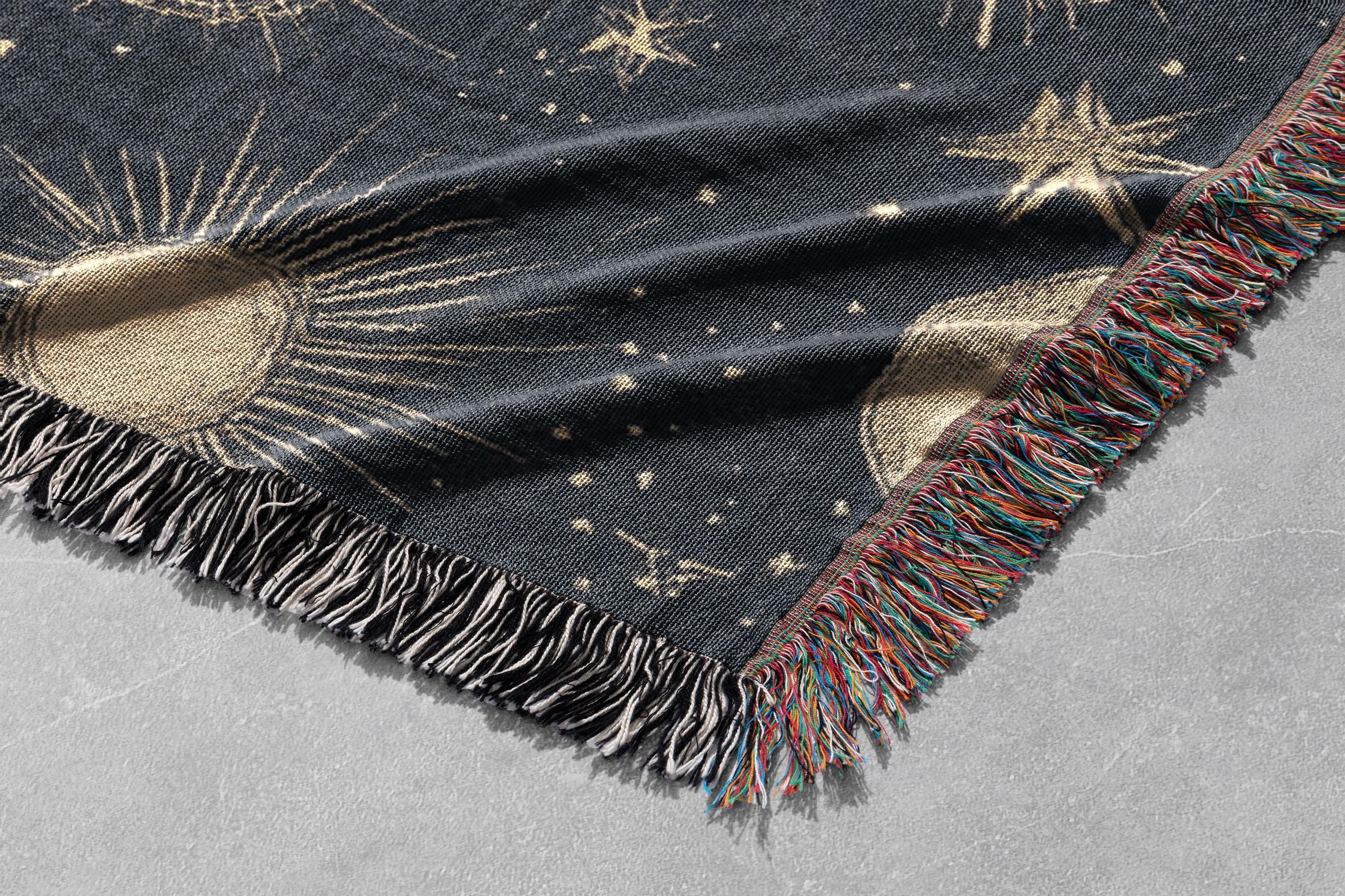 Celestial Moon and Stars Woven Blanket 100% Cotton With Golden Sun ...