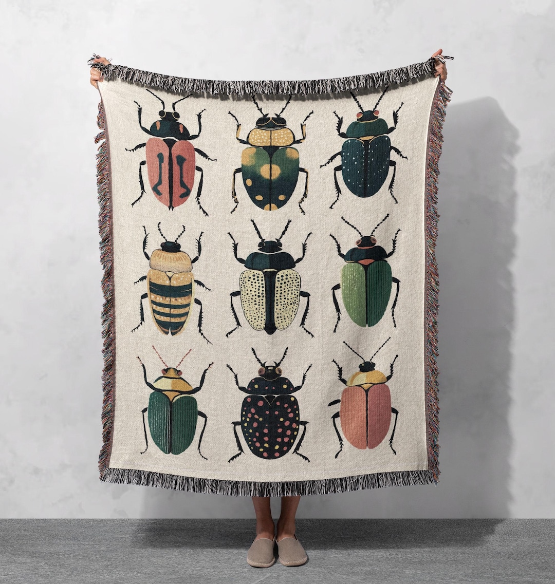 100% Cotton Colorful Beetle Woven Blanket, Insect Tapestry, Nature ...