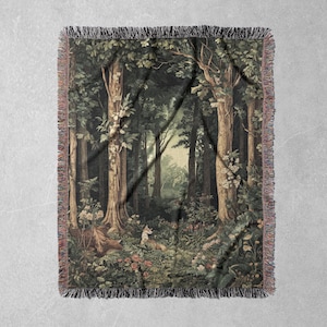 100% Cotton Enchanted Forest Woven Blanket, Nature Tapestry, Woodland ...