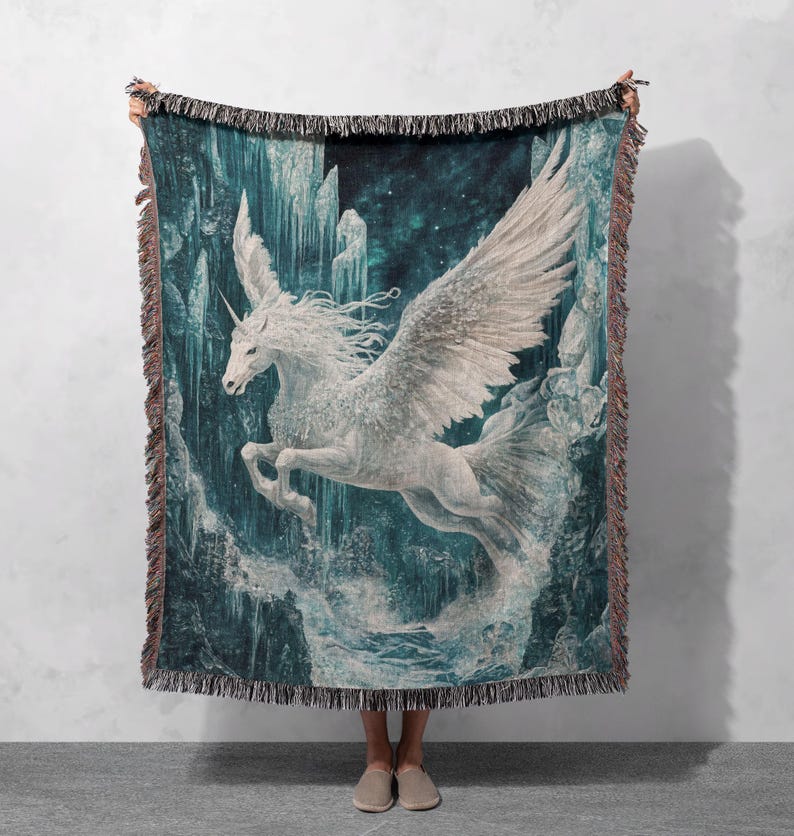 Winged Unicorn Alicorn Art Woven Blanket 100% Cotton, Fantasy Lover ...