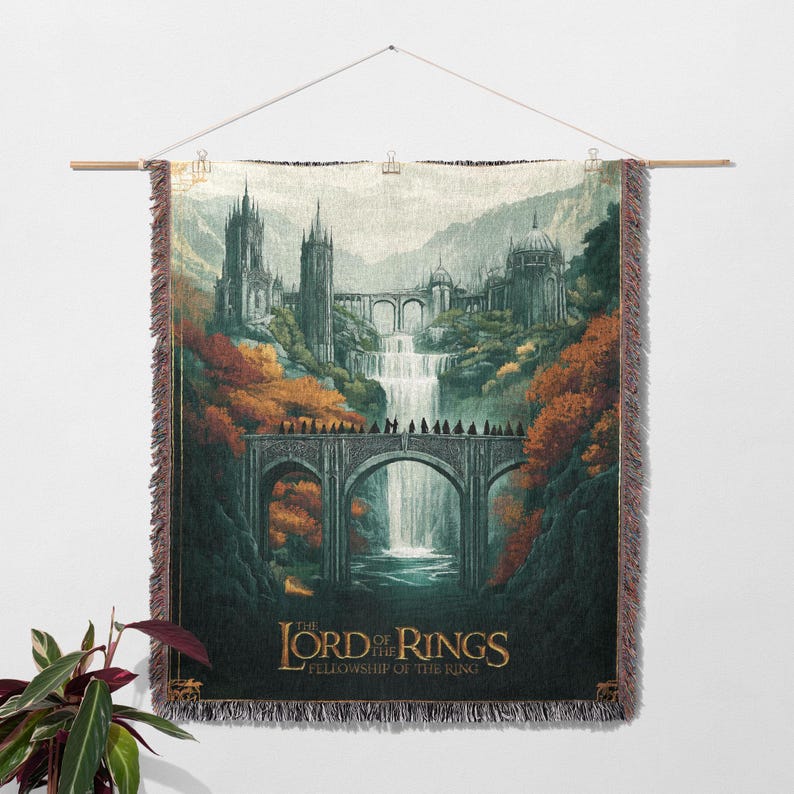 100% Cotton LOTR Rivendell Woven Blanket, Fantasy Epic Tapestry ...