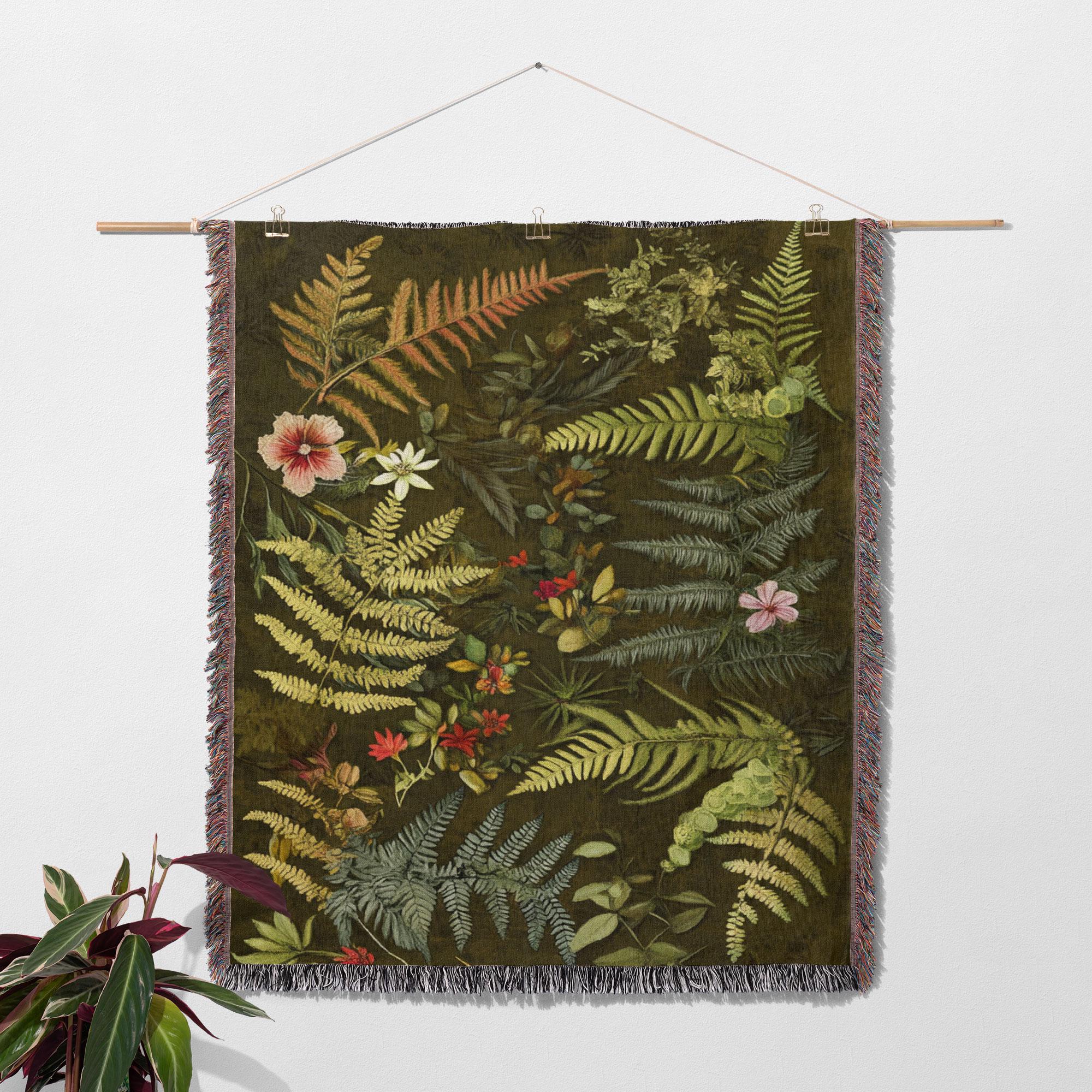 Botanical Fern Woven Blanket With Lush Forest Flora Design Cozy Nature ...