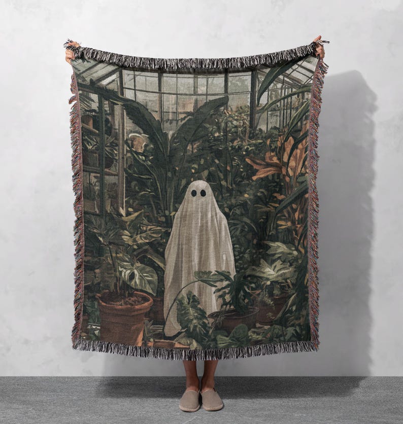 Quirky Ghost in Greenhouse Woven Blanket for Unique Home Decor ...