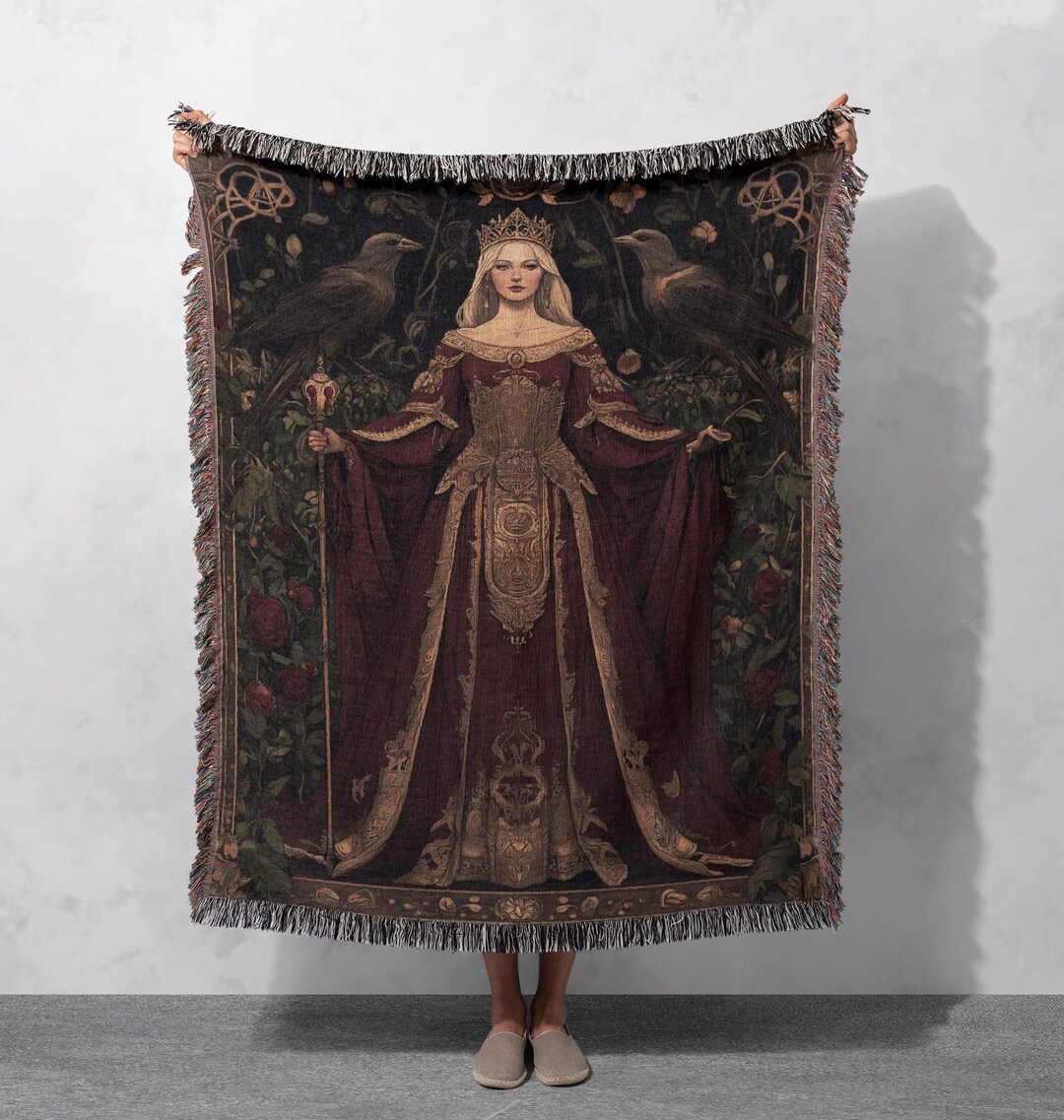Medieval Queen 100% Cotton Woven Blanket, Regal Fantasy Tapestry, Royal ...