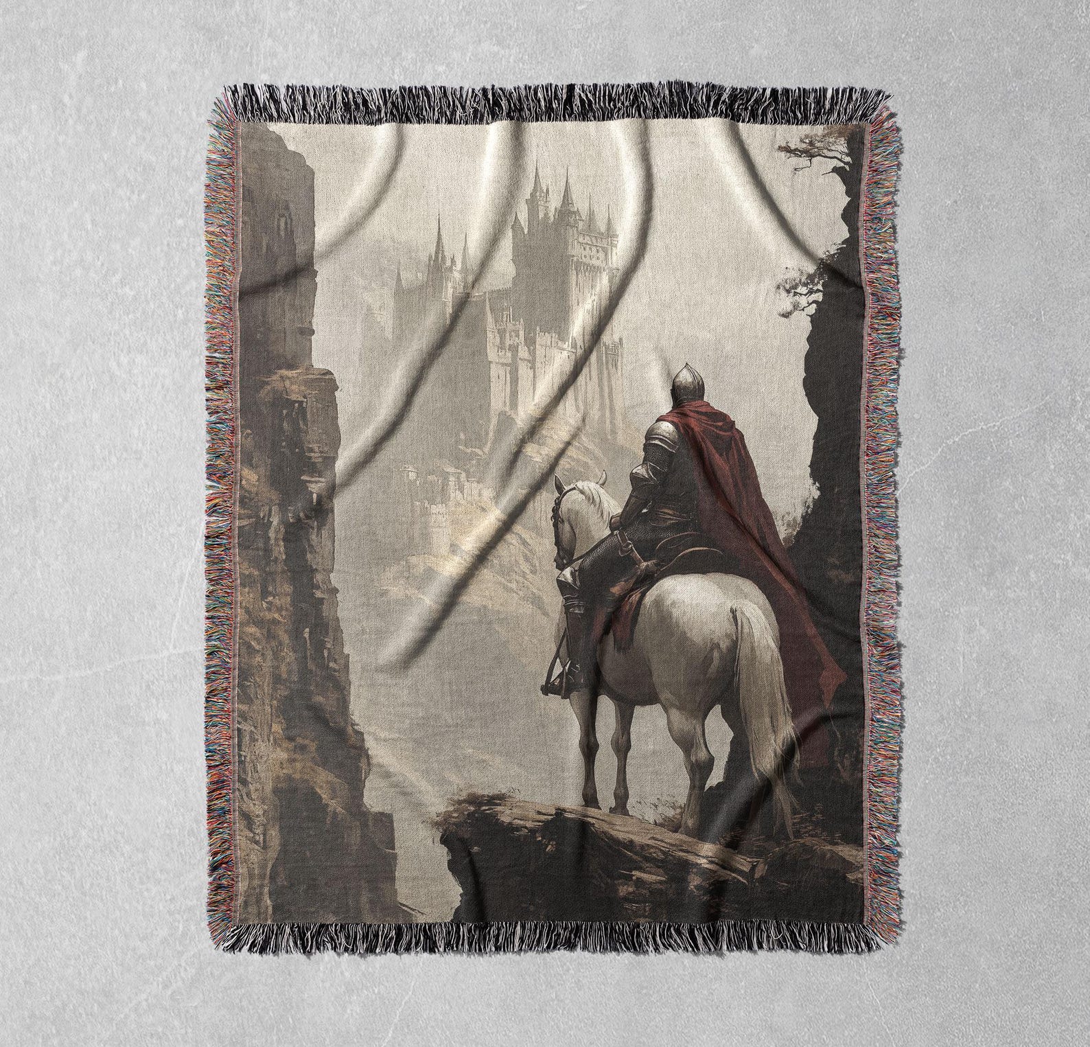 100% Cotton Medieval Knight Woven Blanket, Castle Tapestry Throw ...