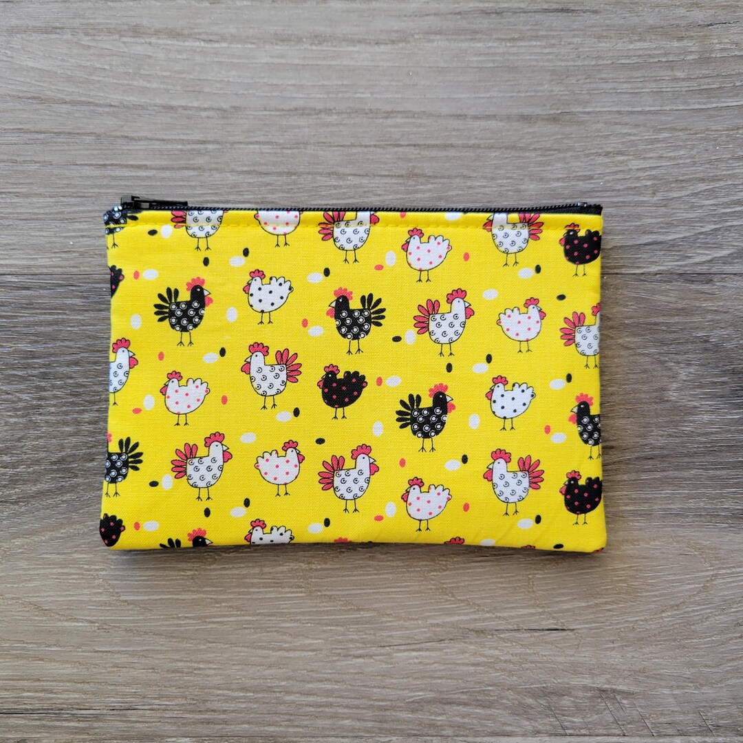 Pick Your Size Chickens on Yellow Zipper Pouch Gift for Her Zip Pouch ...