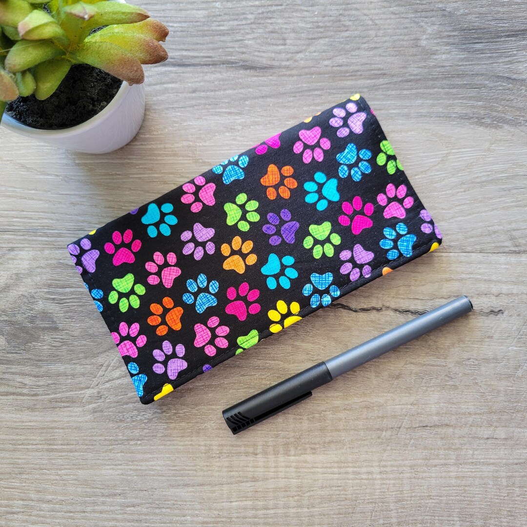 Handmade Fabric Checkbook Cover: Colorful Paw Print - Etsy