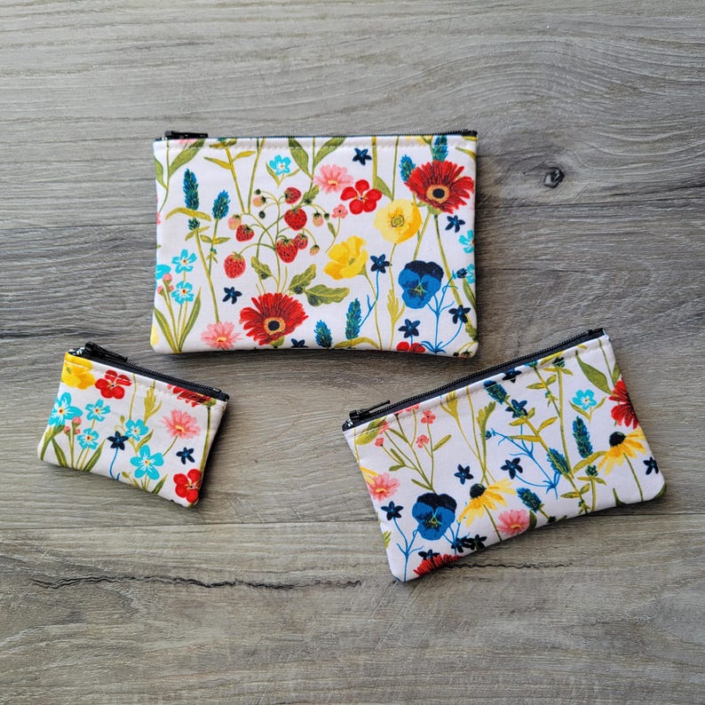 Pick Your Size Wildflower Fabric Zipper Pouch: Floral Coin Purse ...
