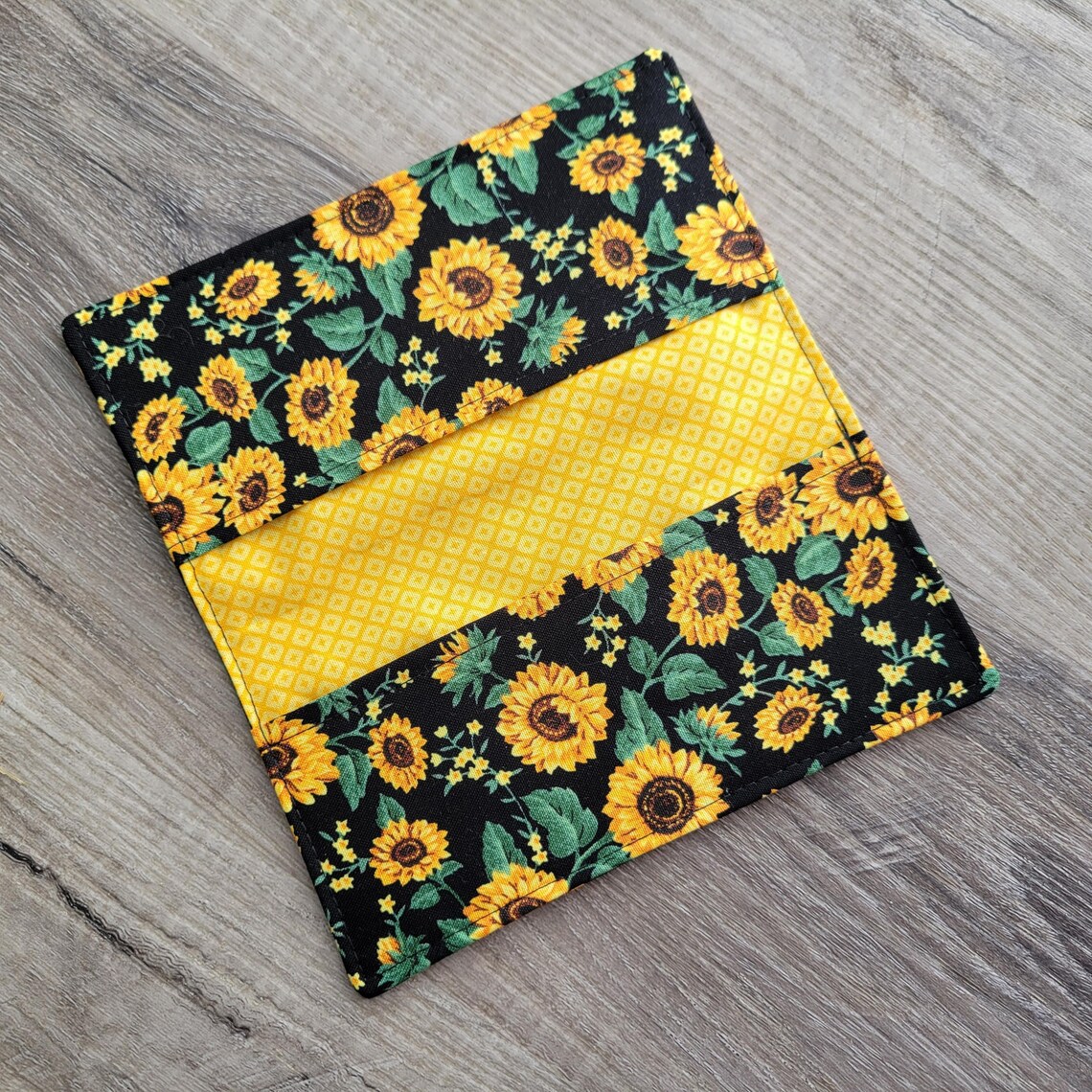 Handmade Fabric Checkbook Cover: Gold Sunflowers on Black - Etsy