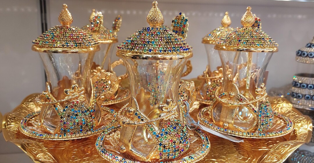 Tea Set of 6 , Vintage Turkish Tea Set, Traditional Tea Set , Turkish ...