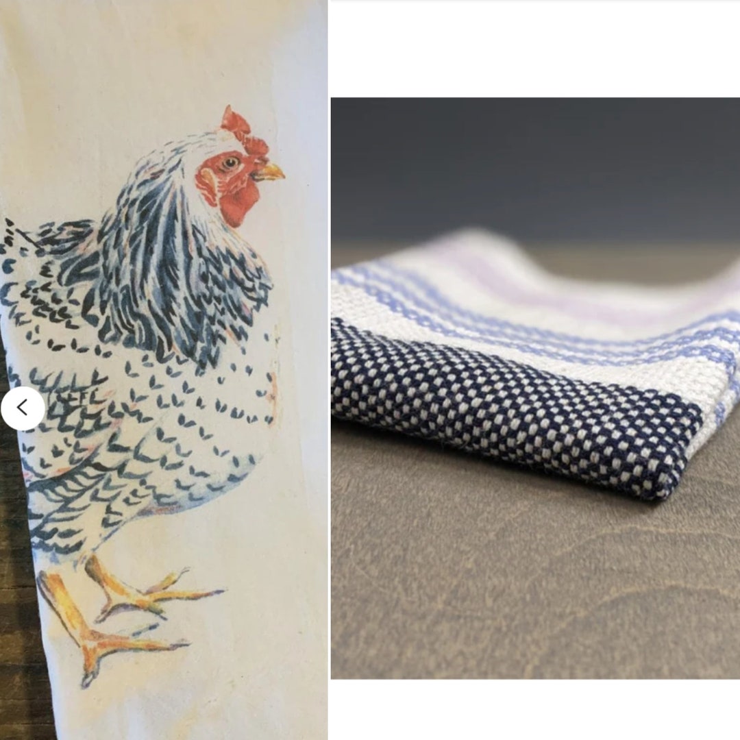 Handwoven Kitchen Dishtowel, Chicken Watercolor Print, Handwoven ...