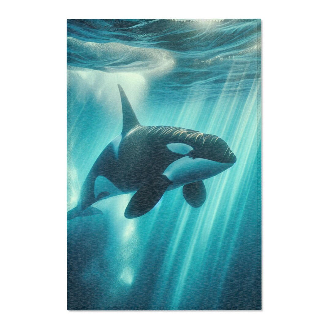 Ocean Orca Area Rug Vibrant Whale Design Carpet Nautical Home Decor ...