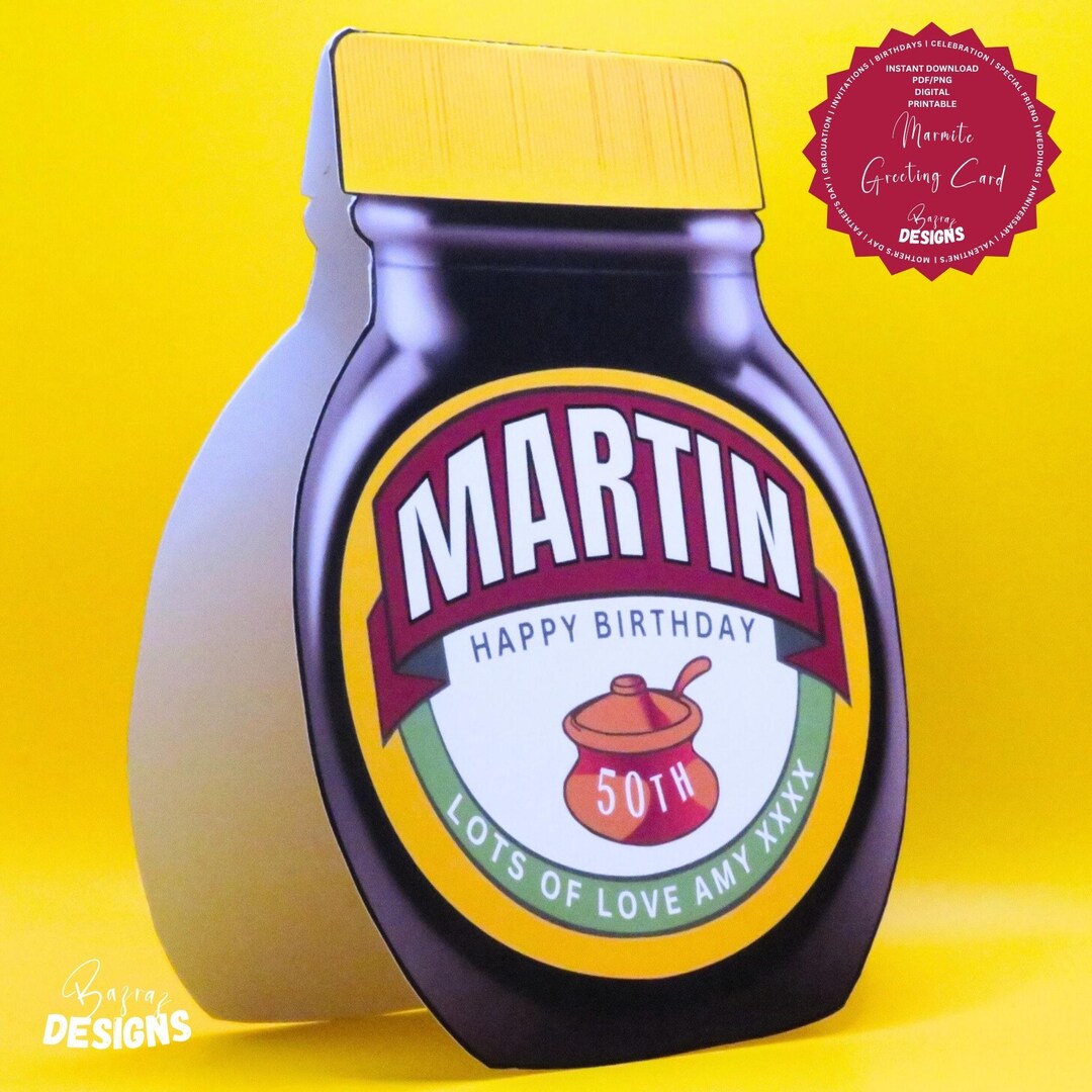 Personalised Marmite Inspired Template Label Greeting Card PDF Cut File ...