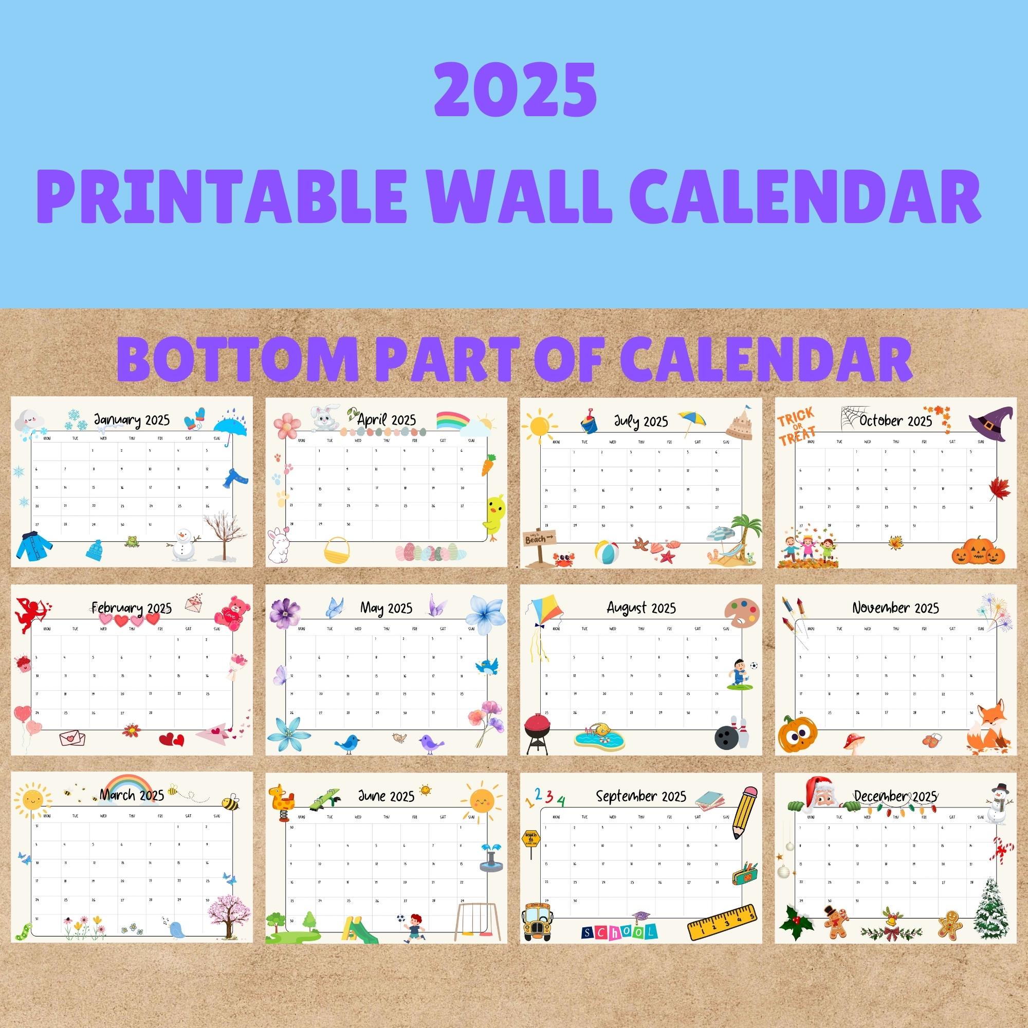 2025 Calendar Cute Kids Cartoon, Wall Calendar PDF, Editable Calendar ...
