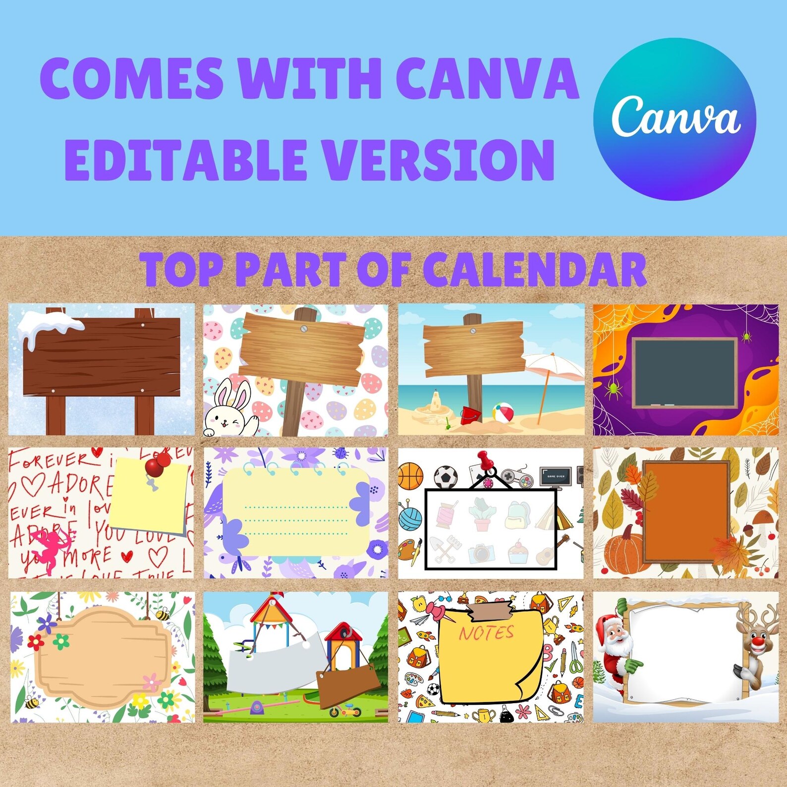 2025 Calendar Cute Kids Cartoon, Wall Calendar PDF, Editable Calendar ...