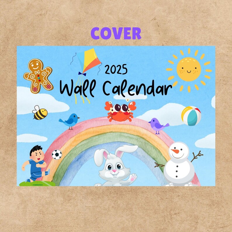 2025 Calendar Cute Kids Cartoon, Wall Calendar PDF, Editable Calendar ...