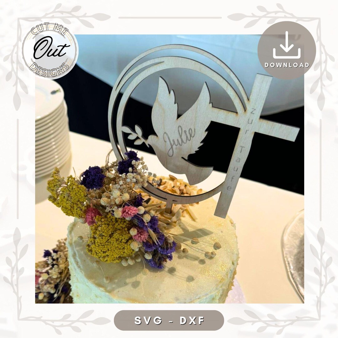Laser File Cake Topper Baptism SVG DXF Cake Topper Communion Cake ...