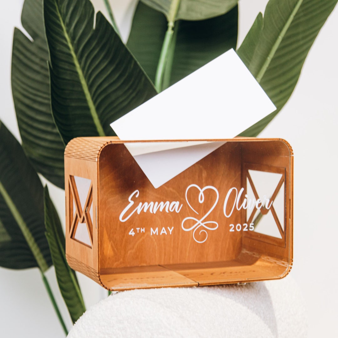 Personalized Card Box Wedding With Slot, Wooden Envelope Box, Keepsake ...