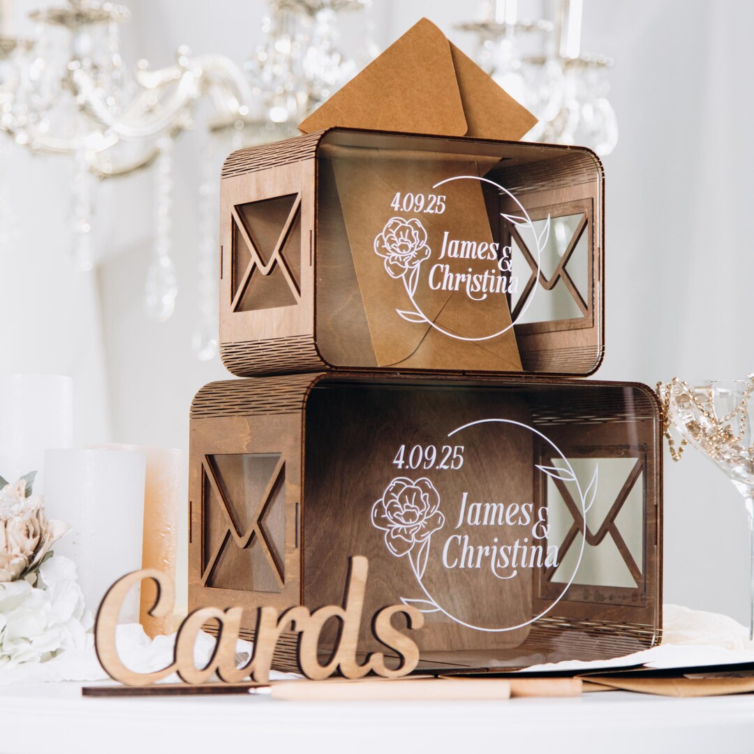 Personalized Wedding Wooden Gift Card Box With Slot, Wedding Accessory ...