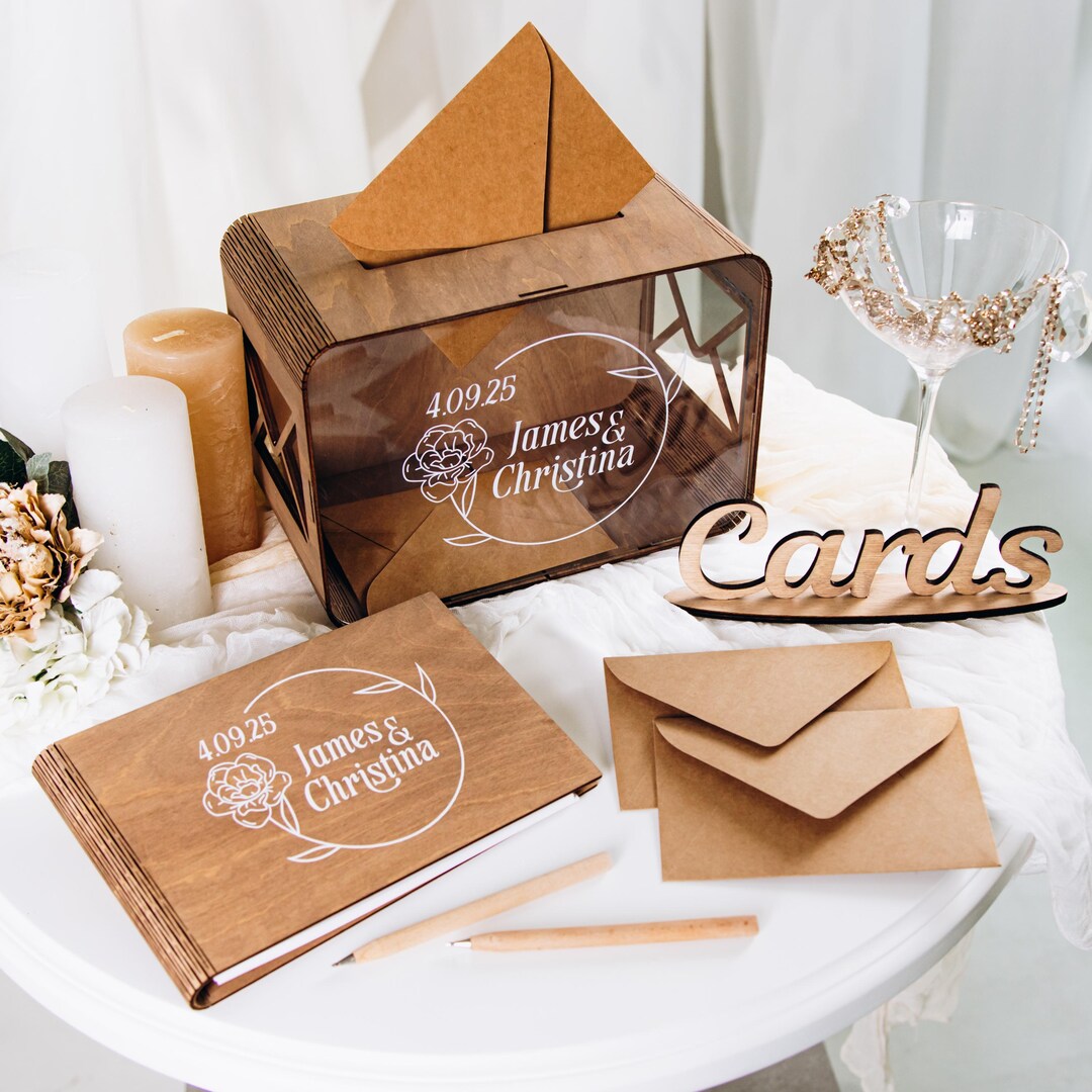Sign, Minimalist Card Holder, Keepsake Box, Personalized Wedding Set ...