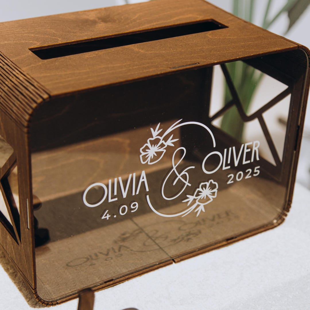 Unique Wedding Card Box, Rustic Handmade Decor, Woden and Acrylic Card ...