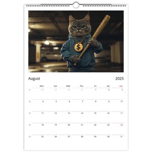Thug Cat 2025 Wall Calendar Hilarious Cat Art Cool Gift for Cat Lovers ...