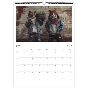 Thug Cat 2025 Wall Calendar Hilarious Cat Art Cool Gift for Cat Lovers ...