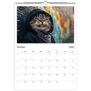 Thug Cat 2025 Wall Calendar Hilarious Cat Art Cool Gift for Cat Lovers ...