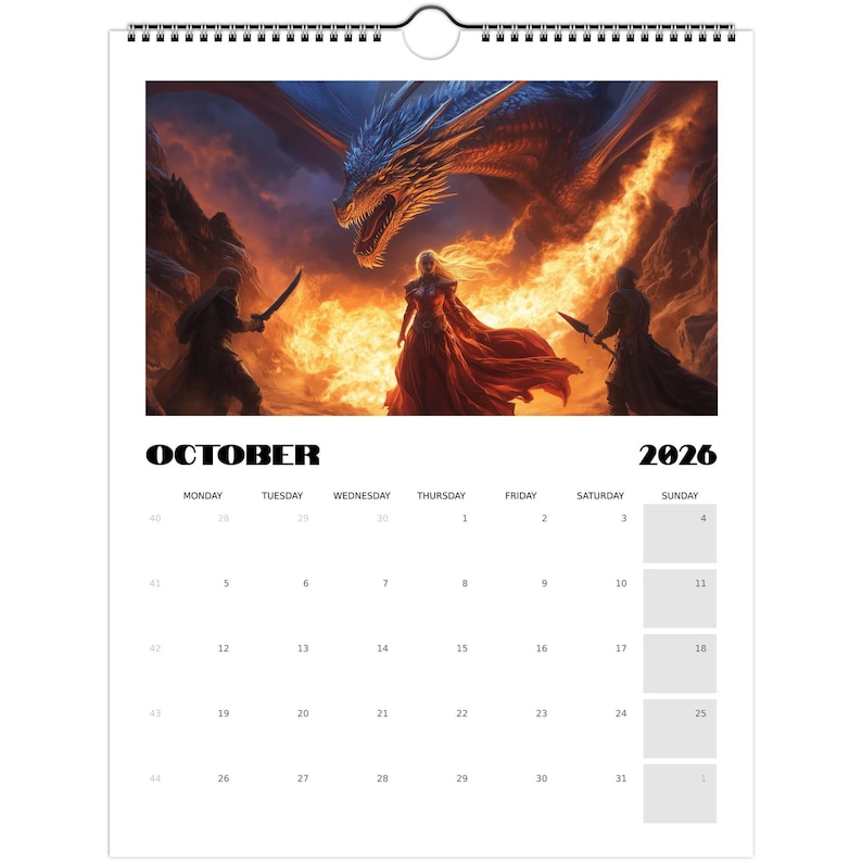 Wall Calendar 2026 Dragons Fantasy Adventure – Epic Illustrations for ...