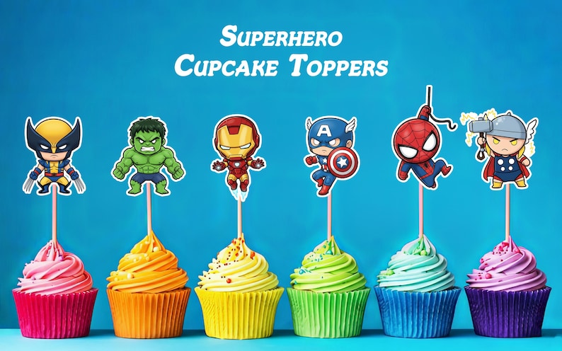 Superhero Cake Toppers / Cupcake Topper / Birthday Party (digital ...