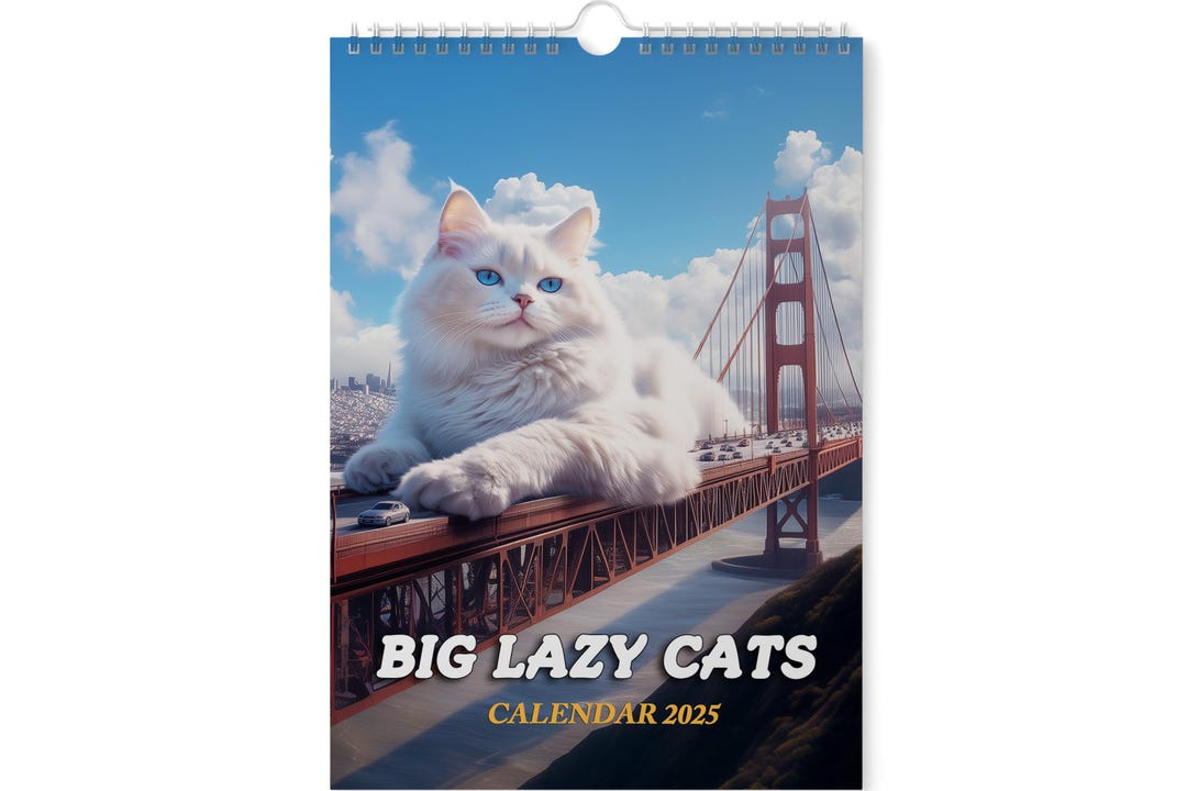 2025 Wall Calendar Big Lazy Cats Fluffy Fun, Surreal Cat Art for Cat ...