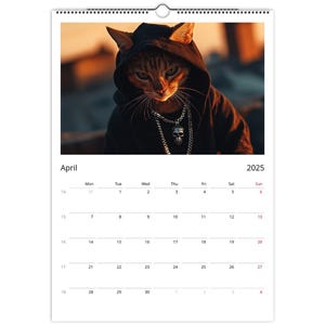 Thug Cat 2025 Wall Calendar Hilarious Cat Art Cool Gift for Cat Lovers ...