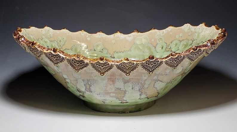 Oval Handmade Ceramic Vessel Sink With Concave Shape and Paisely Floral ...