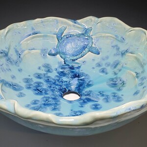 Sea Turtle Sink Vessel Ocean Waves Colorful Custom Handmade Ceramic Art ...