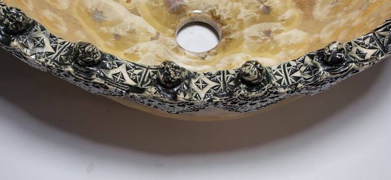 Oval Handmade Ceramic Vessel Sink With Concave Shape and Paisely Floral ...