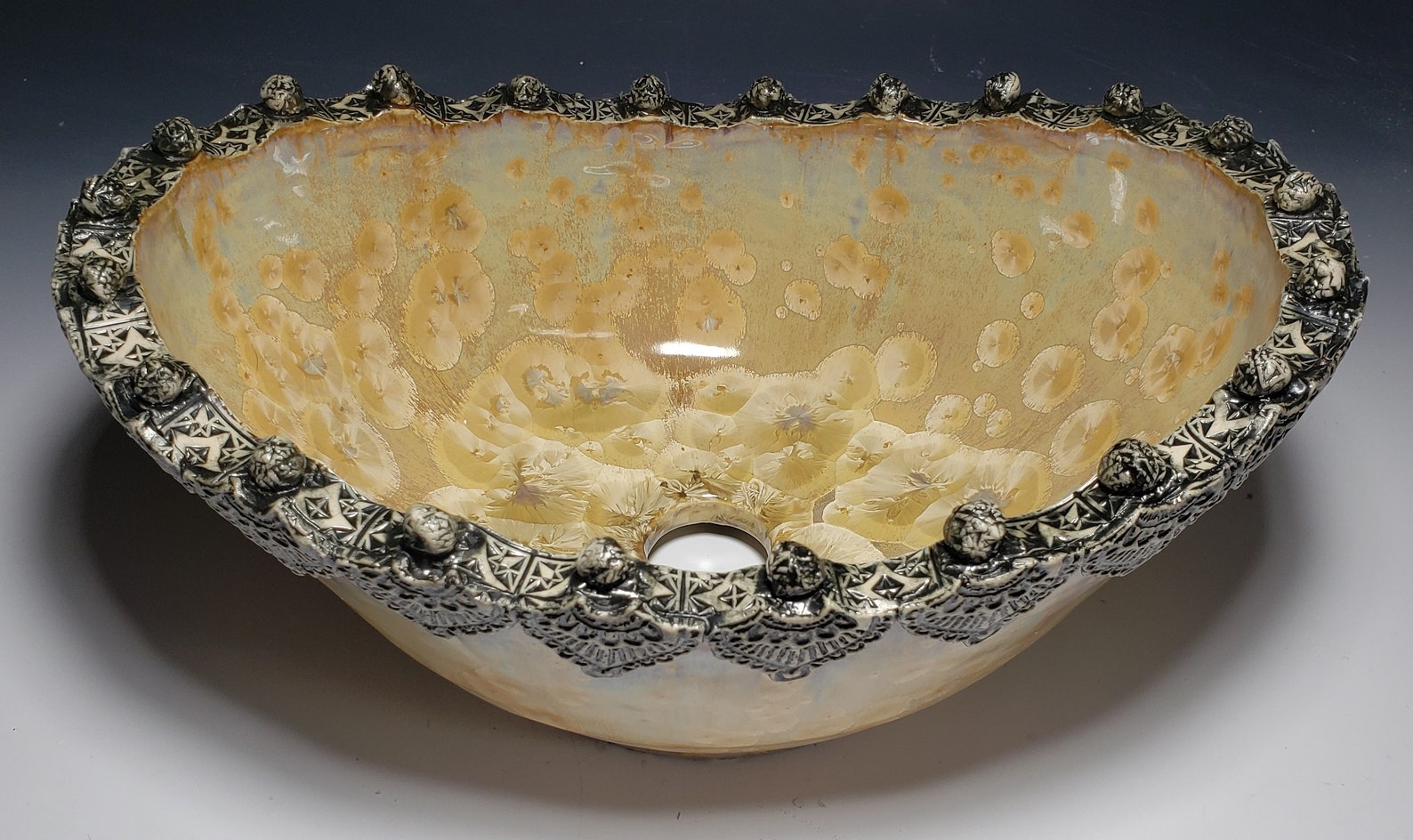 Oval Handmade Ceramic Vessel Sink With Concave Shape and Paisely Floral ...