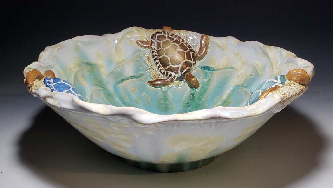 Sea Turtle Sink Vessel Ocean Waves Colorful Custom Handmade - Etsy