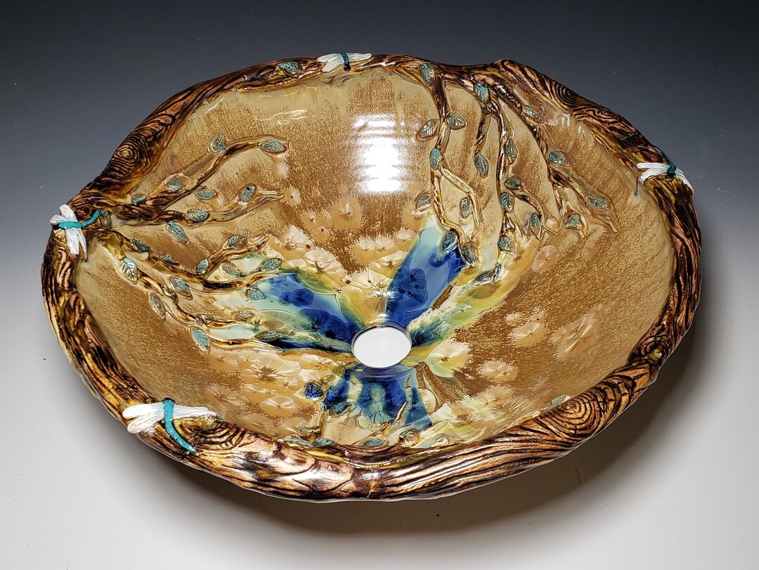 Amazing Tree Vessel Sink Branches and Leaves With a Dragonflies ...