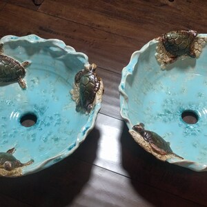 Vessel Sink Sea Turtles Ocean Waves Sandy Beach Handmade Art Basin ...