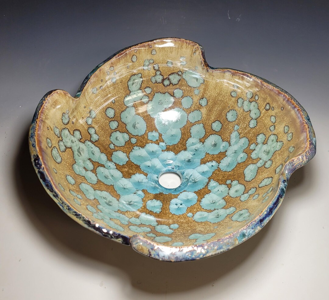 READY TO SHIP Art Vessel Sink Fan Blade Shaped Rim Handmade Ceramic Art ...