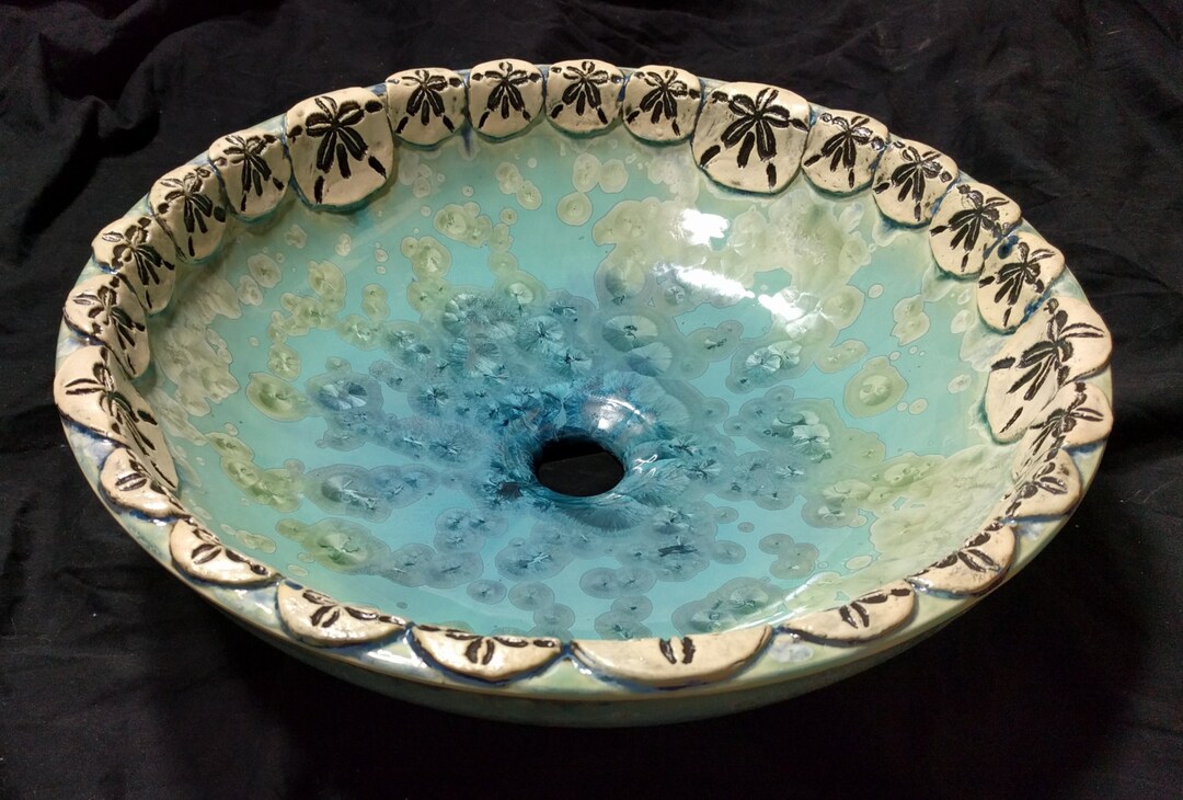Ocean Vessel Sink Sand Dollar Border Custom Ceramic Art Basin MADE TO ...