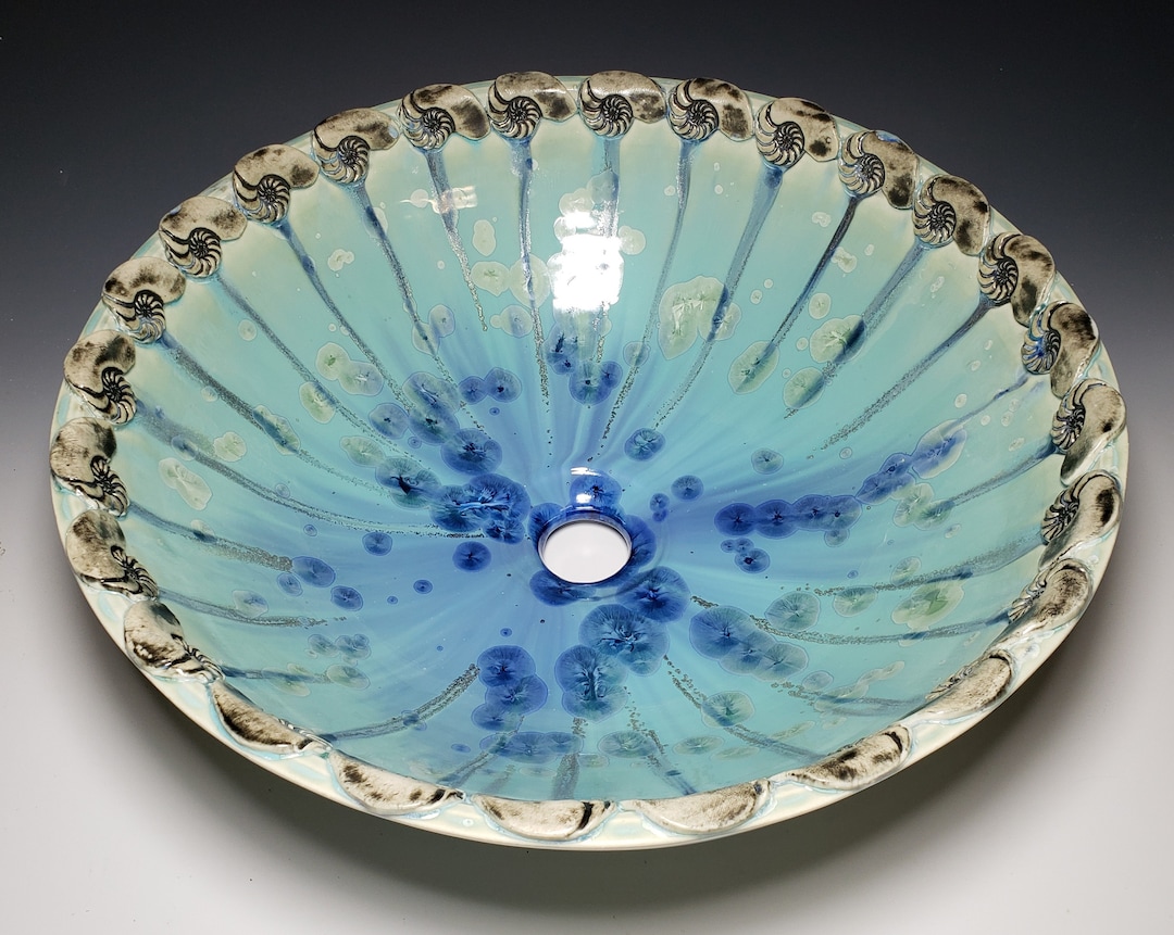 Ocean Vessel Sink With Shell Nautical Border Custom Handmade Basin Made ...