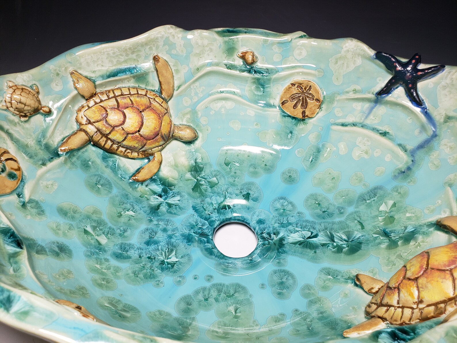 Vessel Sink Custom Sea Turtles and Ocean Creatures in Waves - Etsy