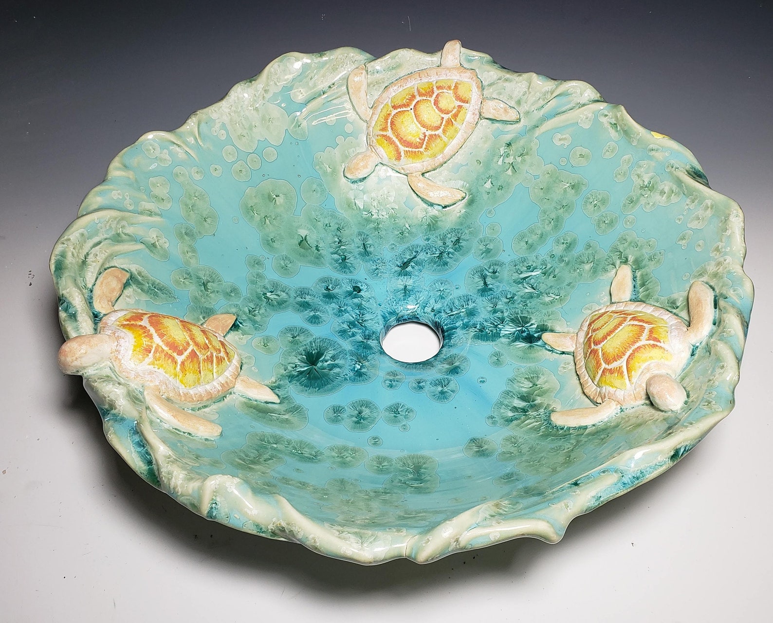 Sea Turtle Sink Vessel Ocean Waves Colorful Custom Handmade - Etsy